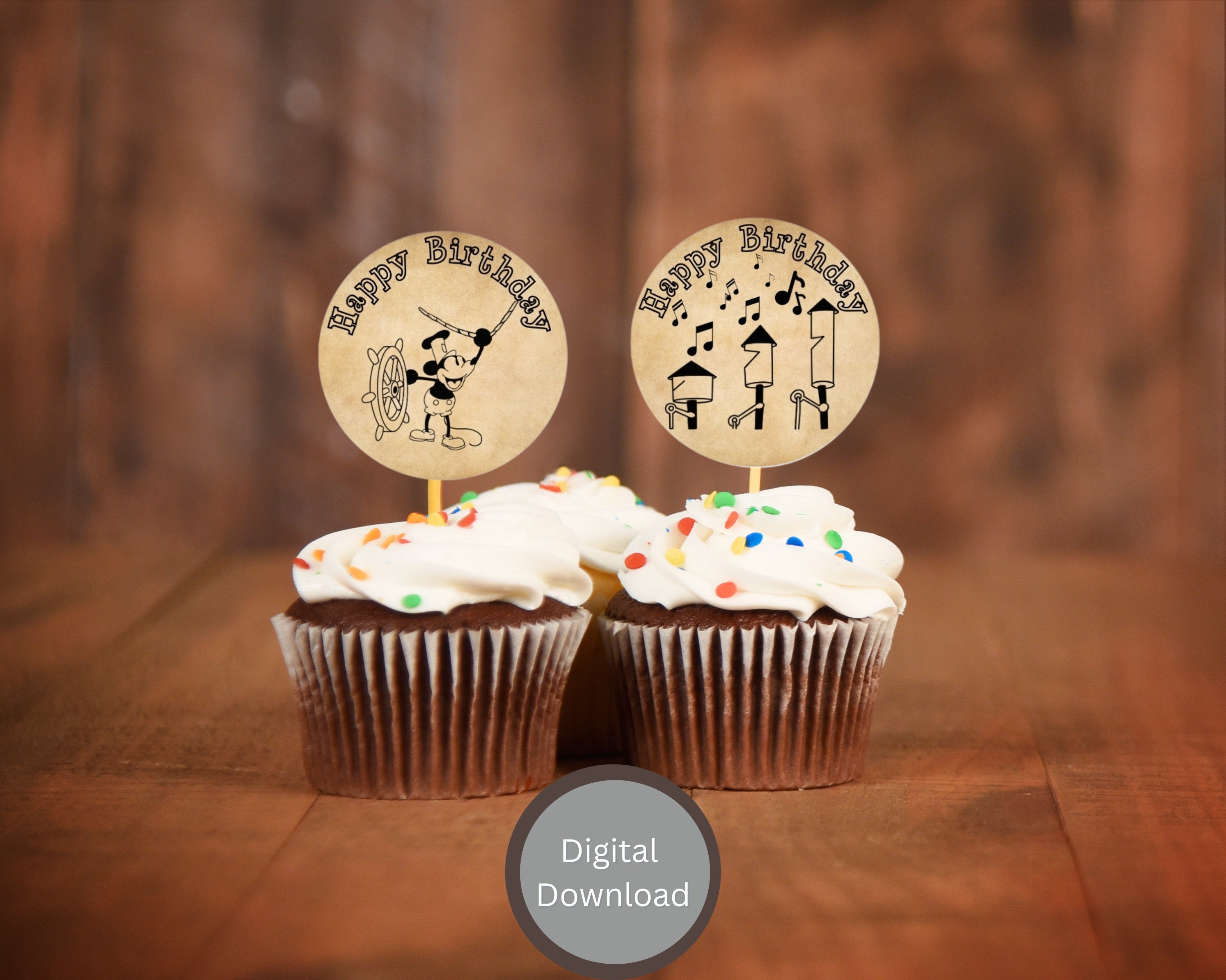 Steamboat Willie Birthday Cupcake Topper Printable Download, 12 Designs ...