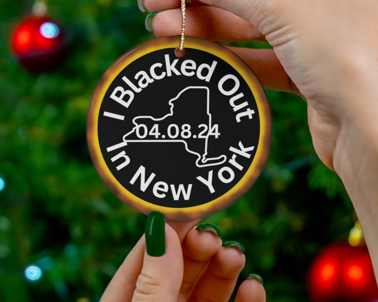 Solar Eclipse 2024 Christmas Ceramic Ornament, Total Solar Eclipse ...
