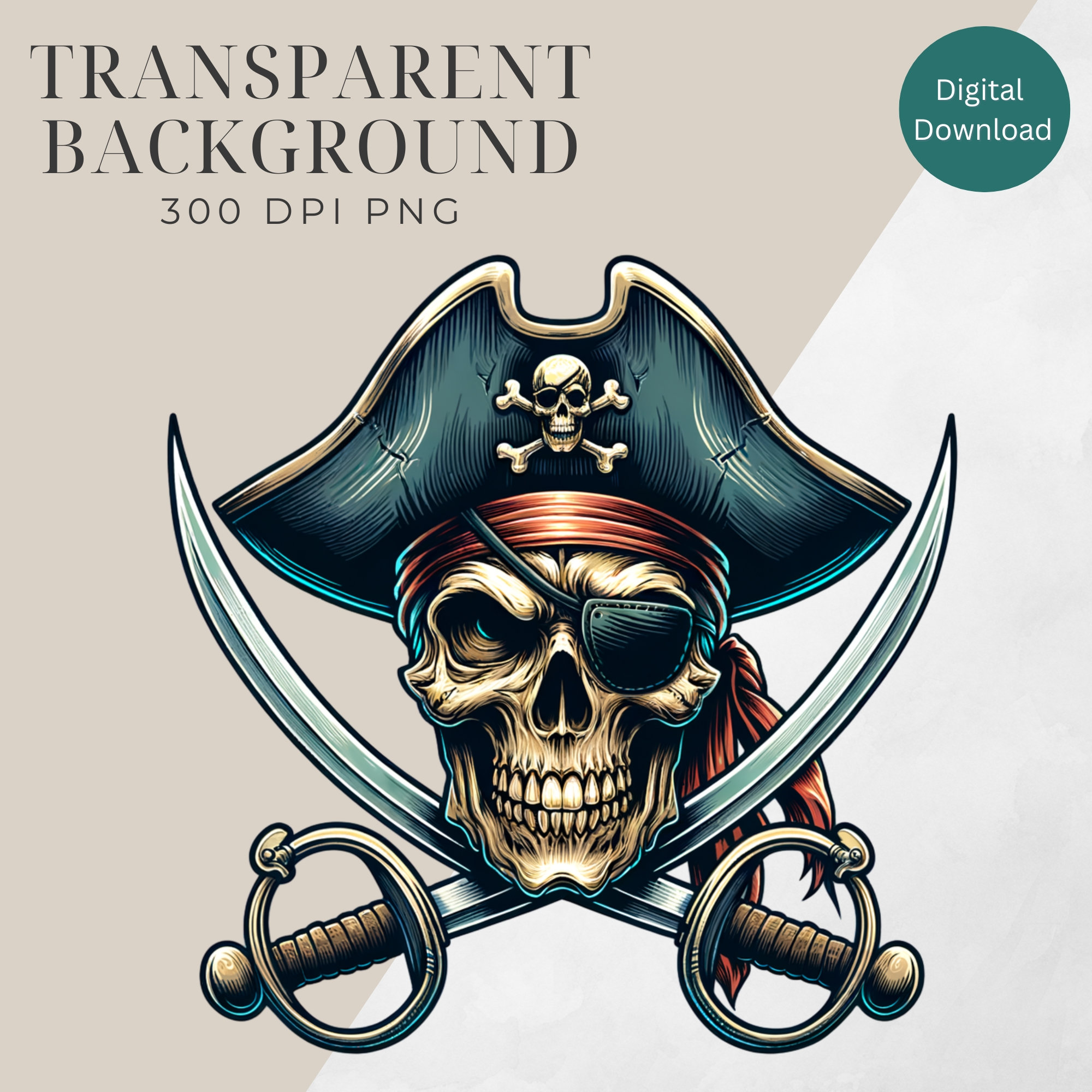 Pirate Skull Clipart, SINGLE IMAGE, Digital Download, Commercial Use ...