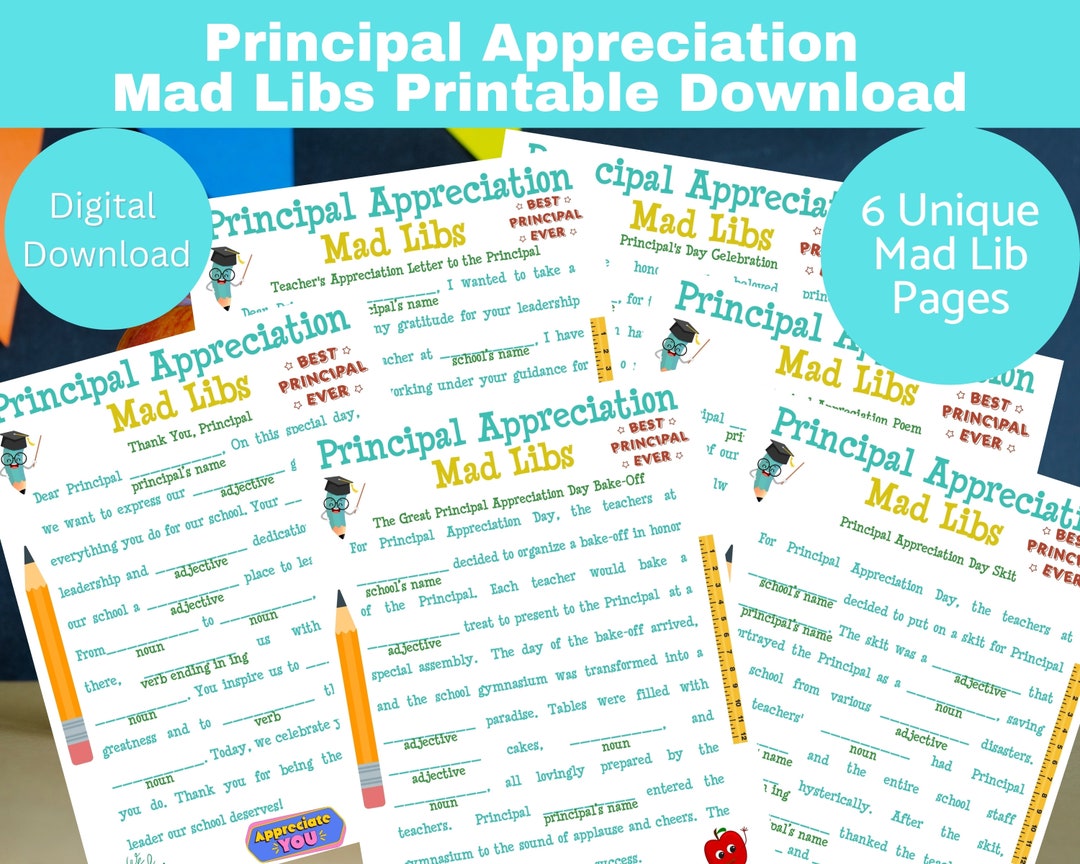 Principal Appreciation Mad Libs Printable, Party Games, Printable ...