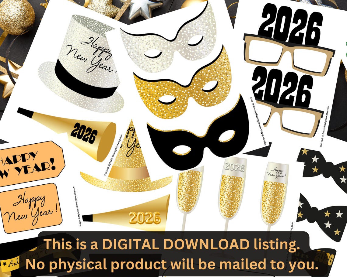 New Years Eve Party Photo Booth Props Printable Download - Instant ...