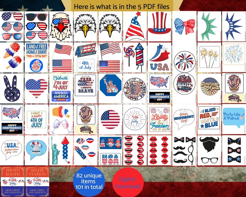 4th of July Photo Booth Props Printable Download, DIY Props, July 4th ...