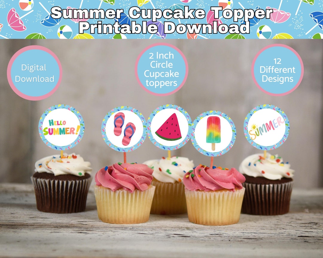 Descarga imprimible de Topper de cupcake de verano, 12 diseños, 2 ...