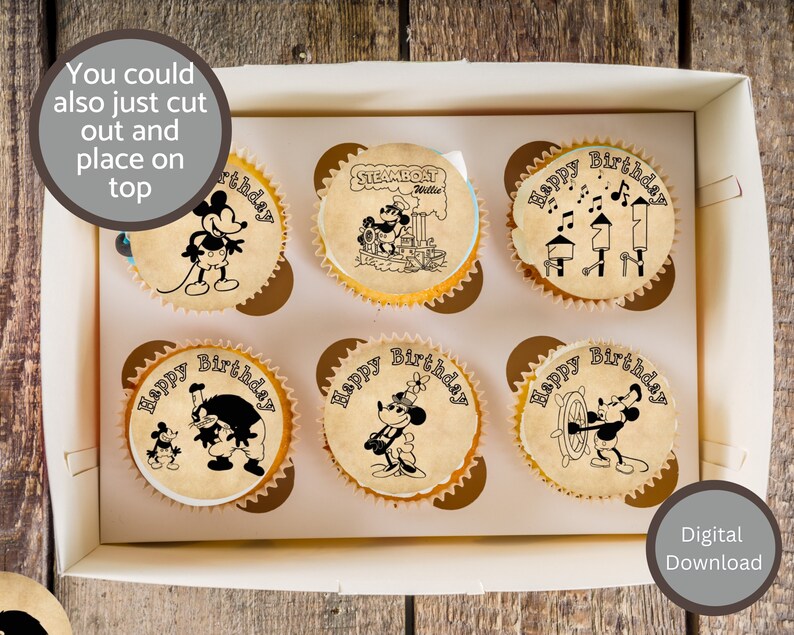 Steamboat Willie Birthday Cupcake Topper Printable Download, 12 Designs ...