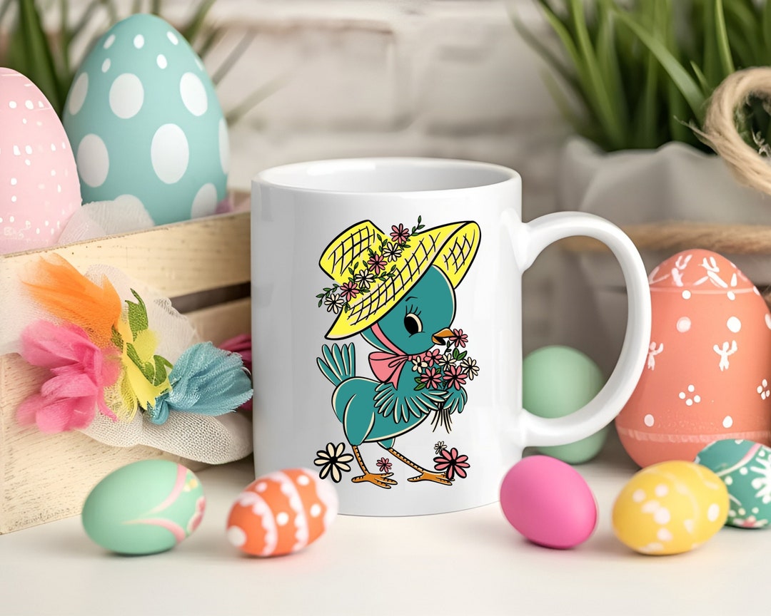 Retro Easter Mug With Easter Bonnet Chic, 11 Oz White Ceramic Mug ...