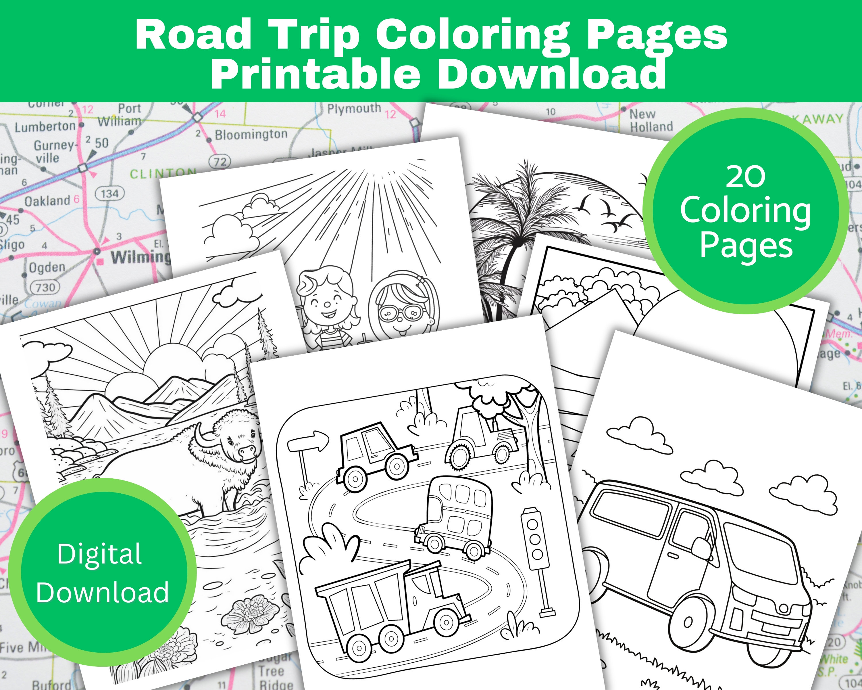 Kids Road Trip Coloring Pages Printable set of 20 Road Trip - Etsy