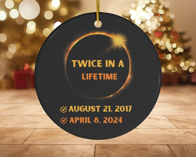 Solar Eclipse 2024 Christmas Ceramic Ornament, Total Solar Eclipse ...