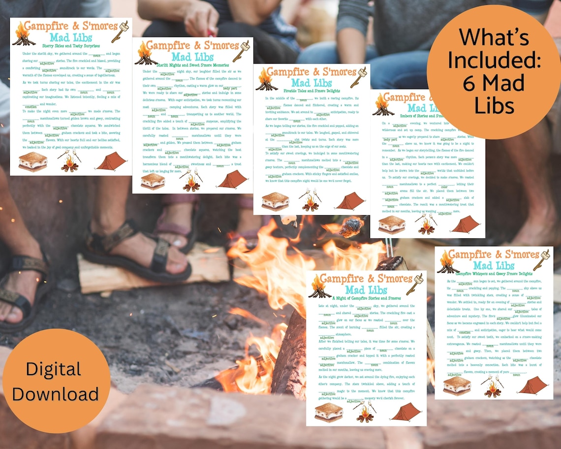 Campfire & S'mores Mad Libs Printable, Campfire Party Games, Printable ...