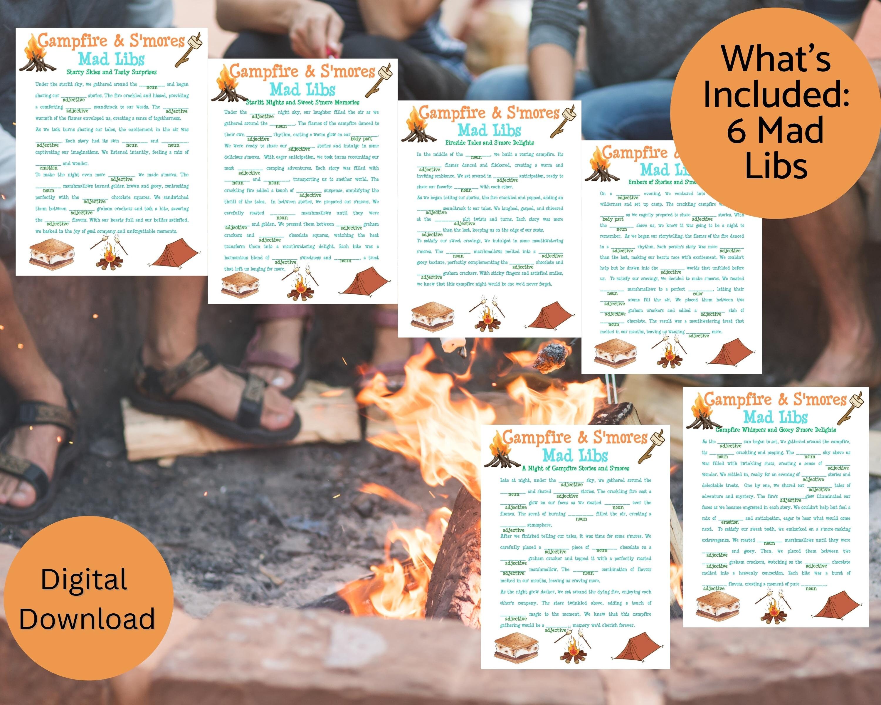 Campfire & S'mores Mad Libs Printable, Campfire Party Games, Printable ...