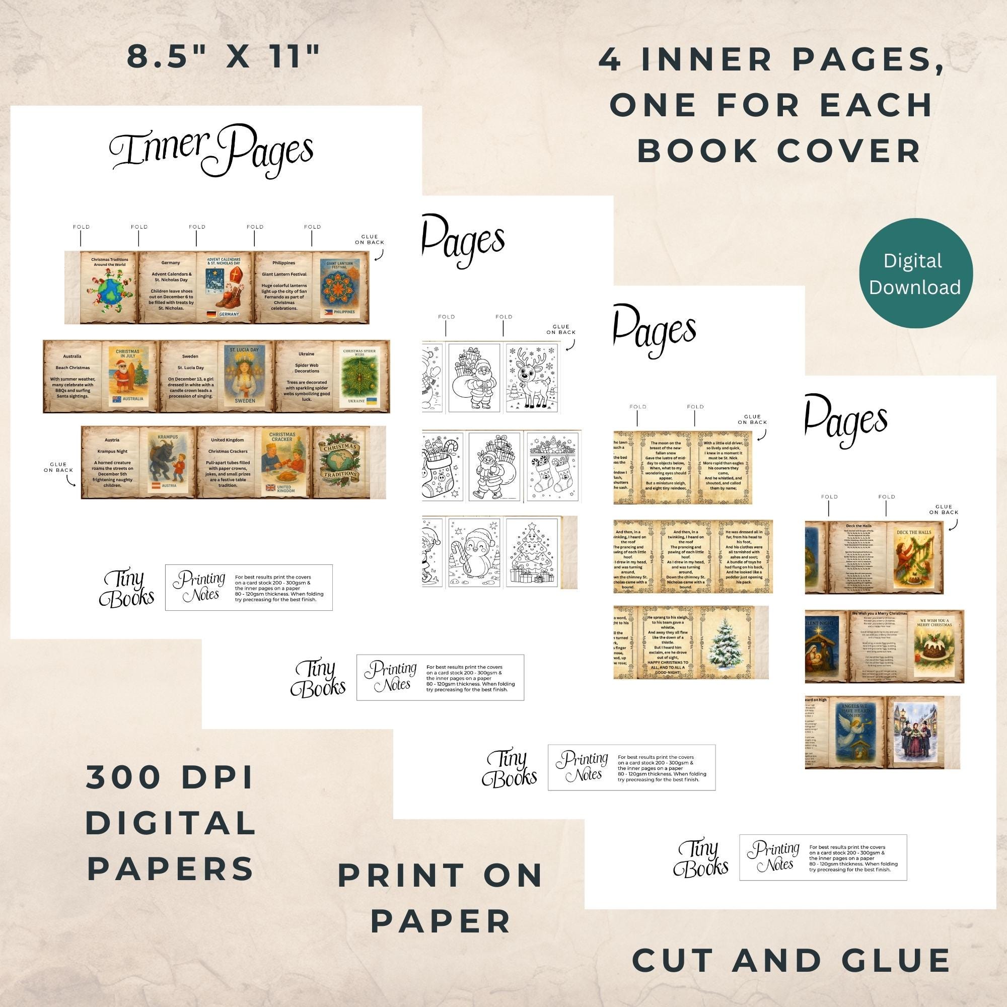 Christmas Time Miniature Books, Printable DIY Mini Book Set (4 Books ...