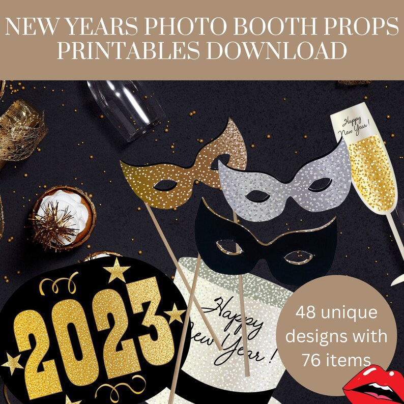 New Years Eve Party Photo Booth Props Printable Download - Etsy