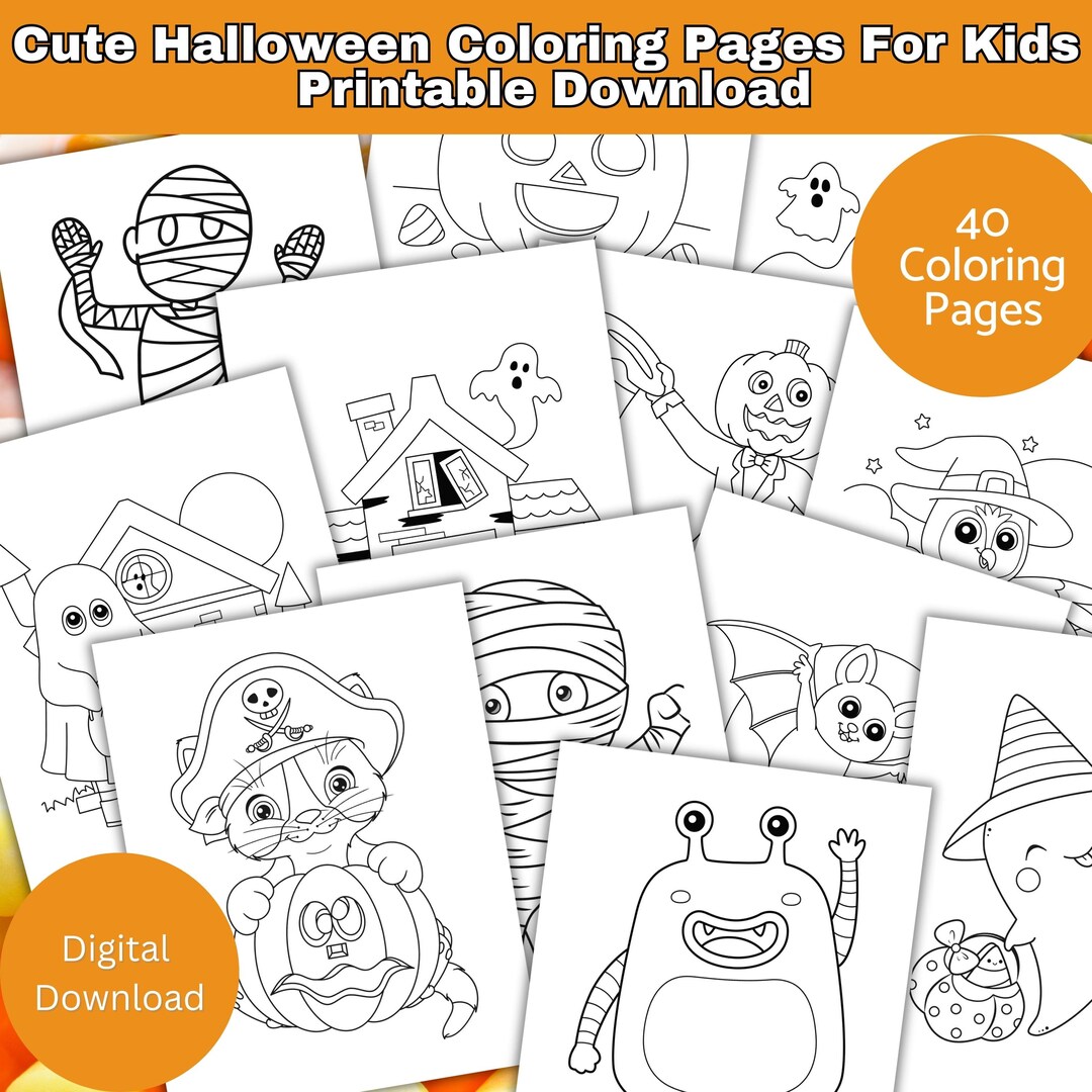 Cute Halloween Coloring Pages Printable Download (set of 40) Printable ...