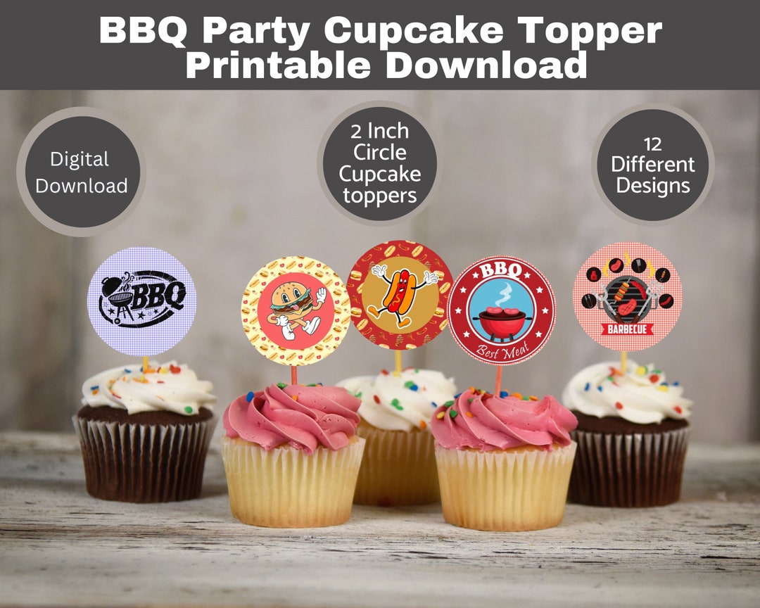 BBQ Party Cupcake Topper Printable Download, 12 Designs, 2 Inch Each ...