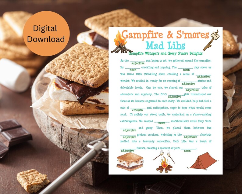 Campfire & S'mores Mad Libs Printable, Campfire Party Games, Printable ...