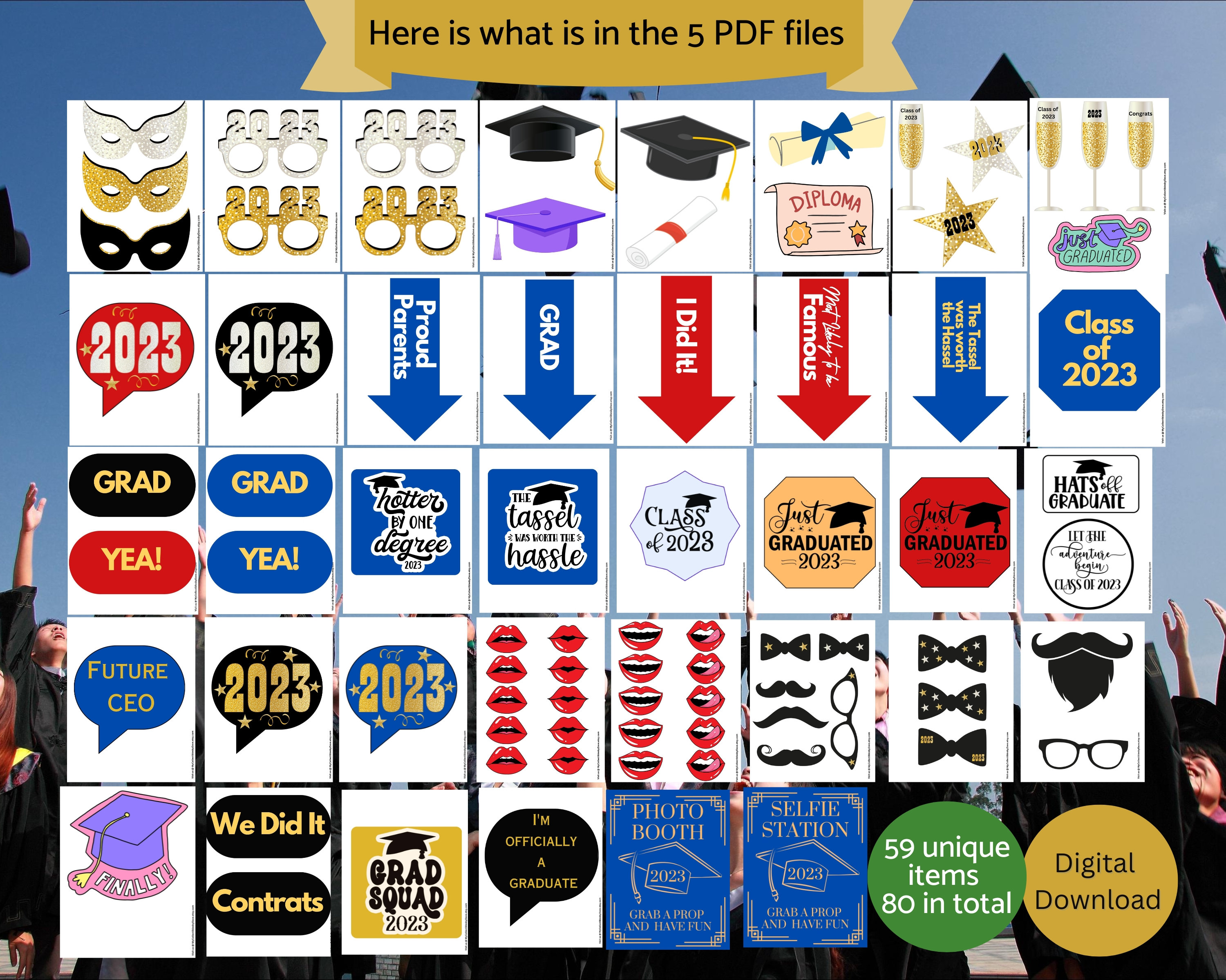 Graduation Photo Booth Props Printable Download DIY Props - Etsy