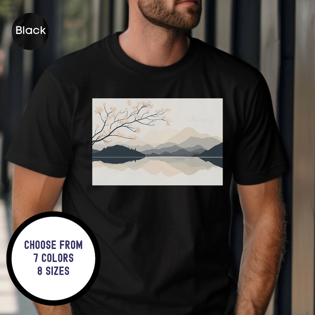 Japandi Minimalist Mountain Landscape Shirt, Nature Art Tee, Nature ...