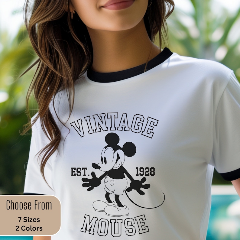 Classic Mickey Mouse T-shirt, Ringer Tee With Black Ribbed Color and ...