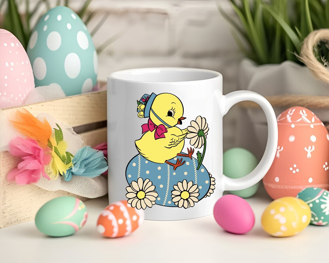 Retro Easter Mug Chic on Easter Egg Car, 11 Oz White Ceramic Mug ...