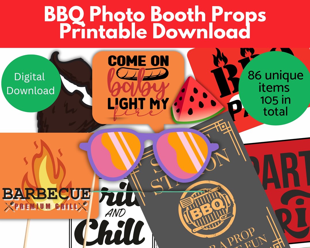 BBQ Photo Booth Props Printable Download, DIY Props, Backyard Grill ...