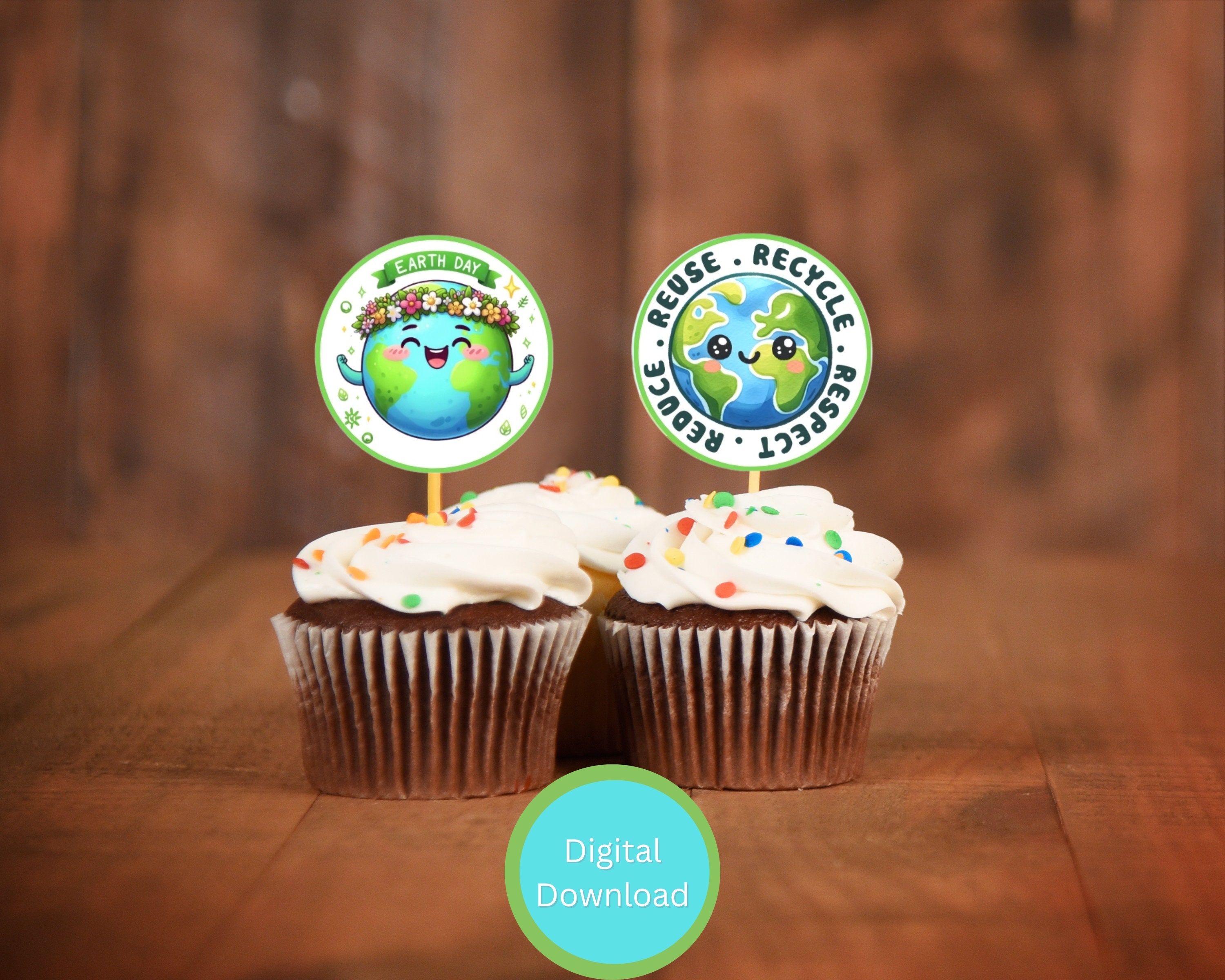 Earth Day Cupcake Topper Printable Download, 12 Designs, 2 Inch Each ...