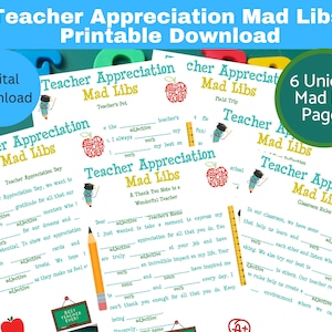 Teacher Appreciation Mad Libs Printable, Party Games, Printable ...