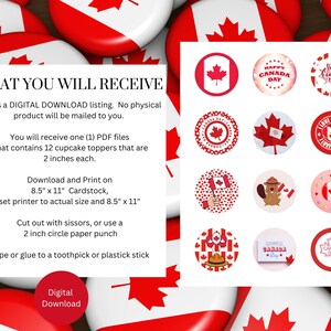 Canada Day Cupcake Topper Printable Download, 12 Designs, 2 Inch Each ...