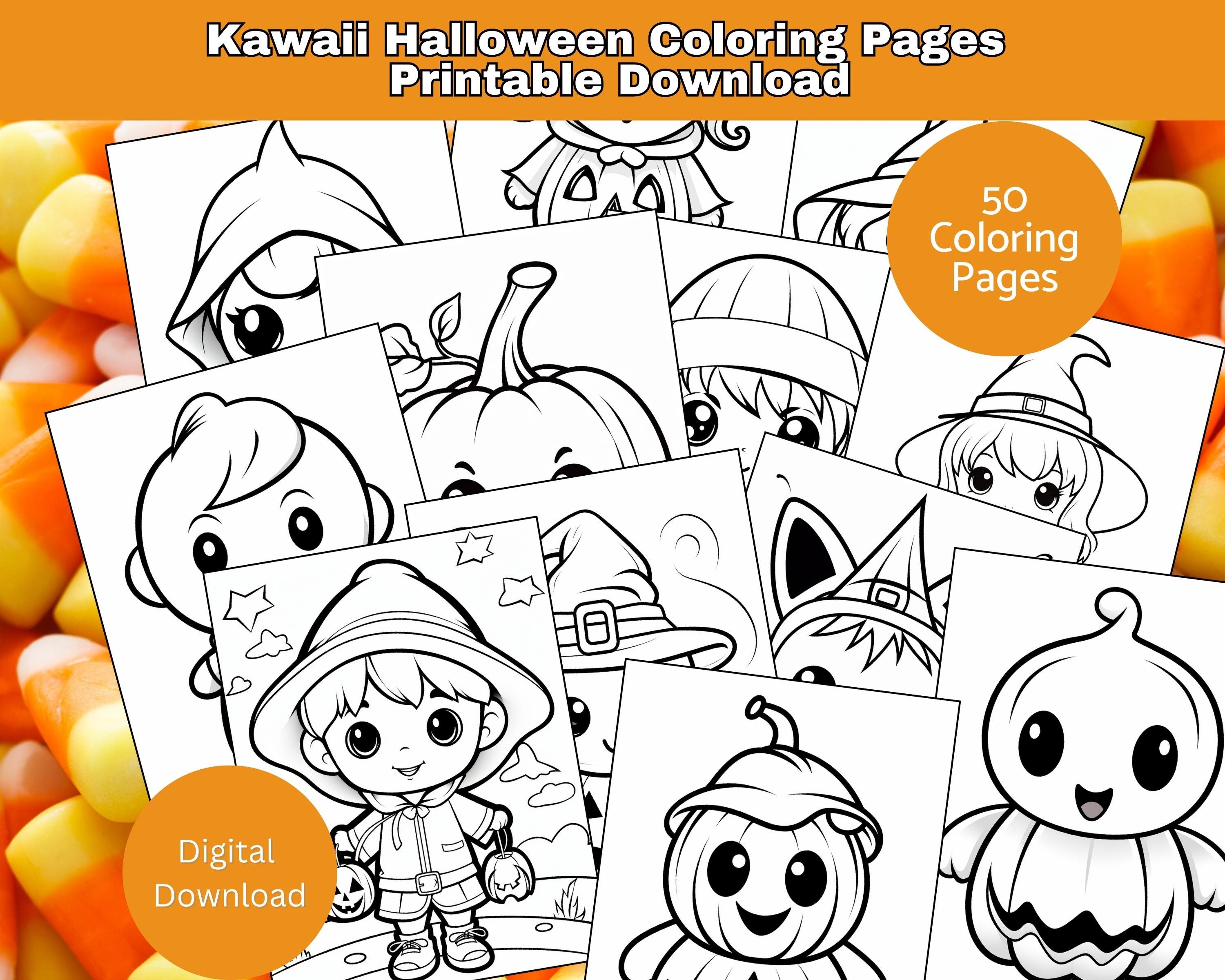 Kawaii Halloween Coloring Pages, 50 Pages, Cute Coloring, Kawaii Anime ...