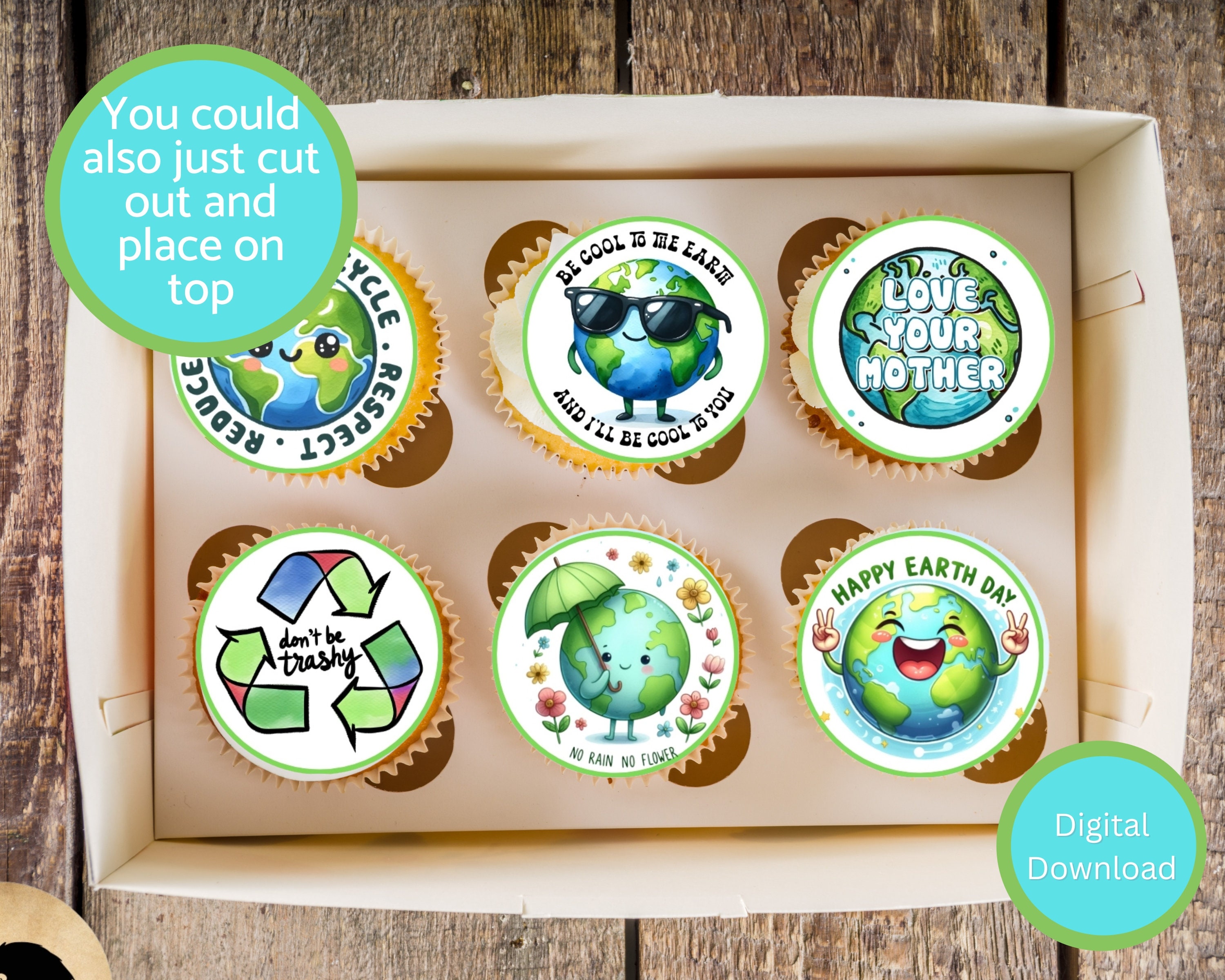 Earth Day Cupcake Topper Printable Download, 12 Designs, 2 Inch Each ...