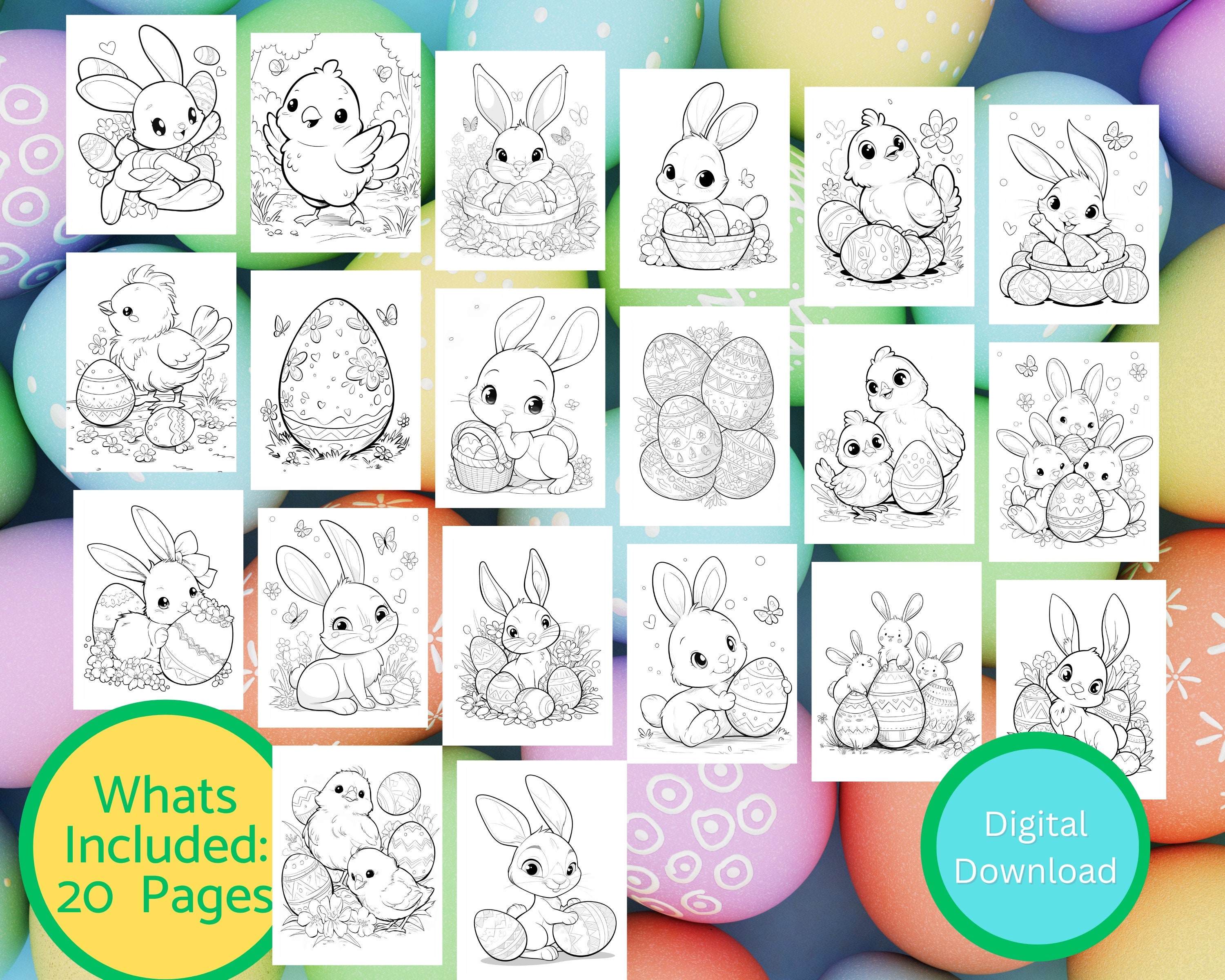 Easter Coloring Pages Printable Download set of 20 Easter Kids Activity ...