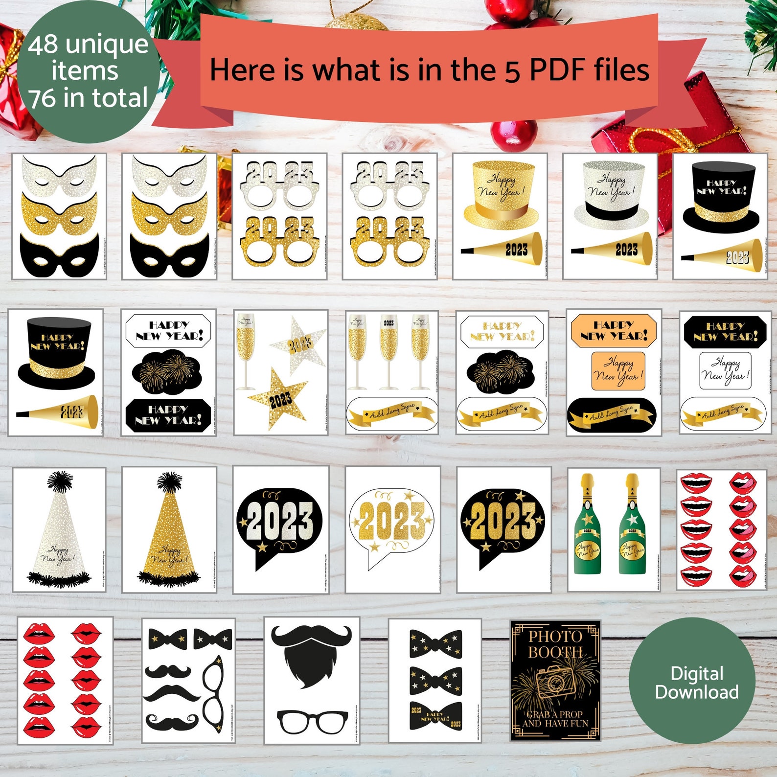 New Years Eve Party Photo Booth Props Printable Download - Etsy