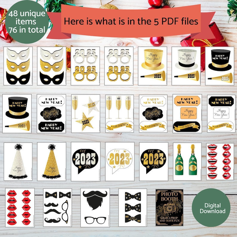 New Years Eve Party Photo Booth Props Printable Download - Etsy