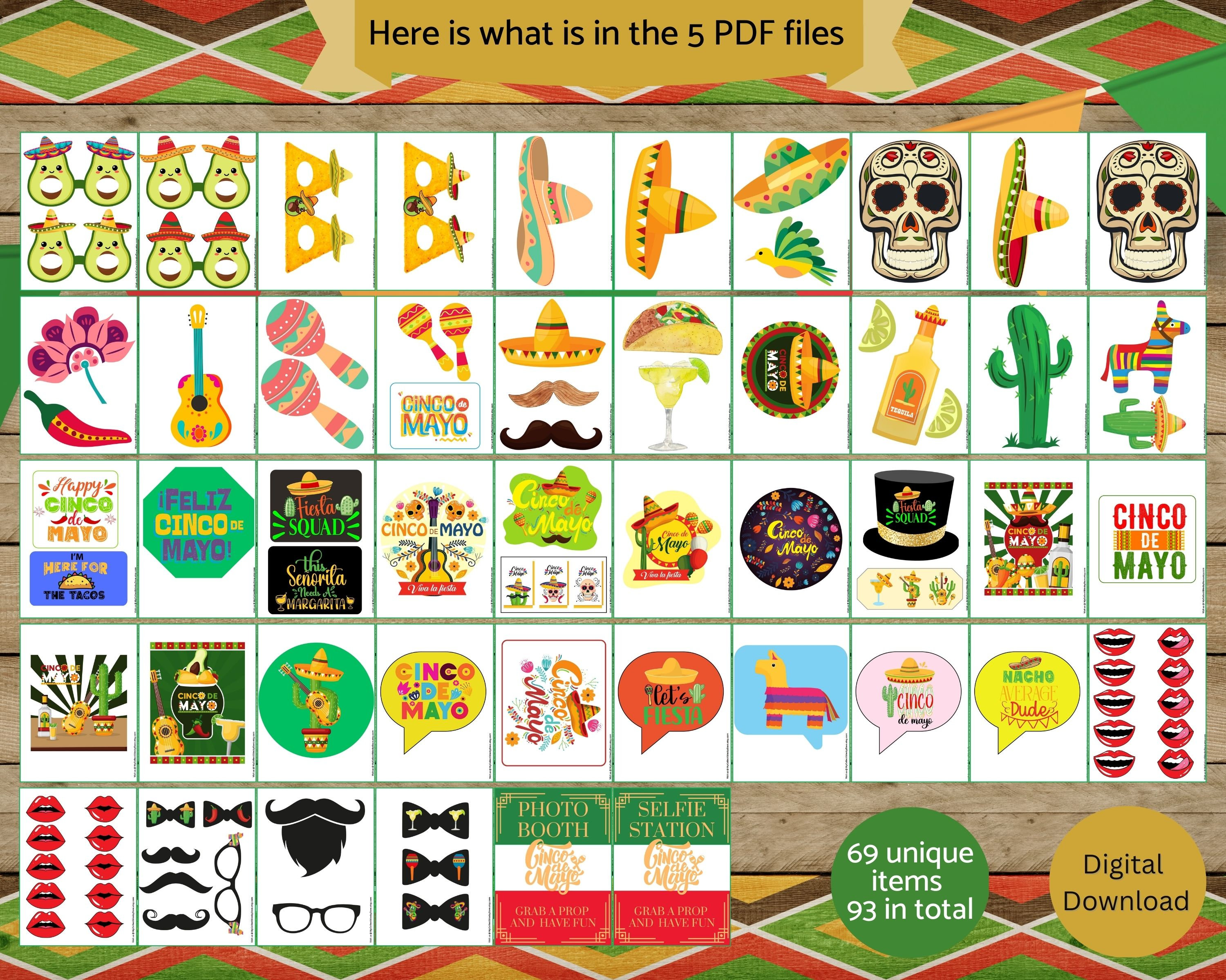Cinco De Mayo Photo Booth Props Printable Download DIY Props - Etsy