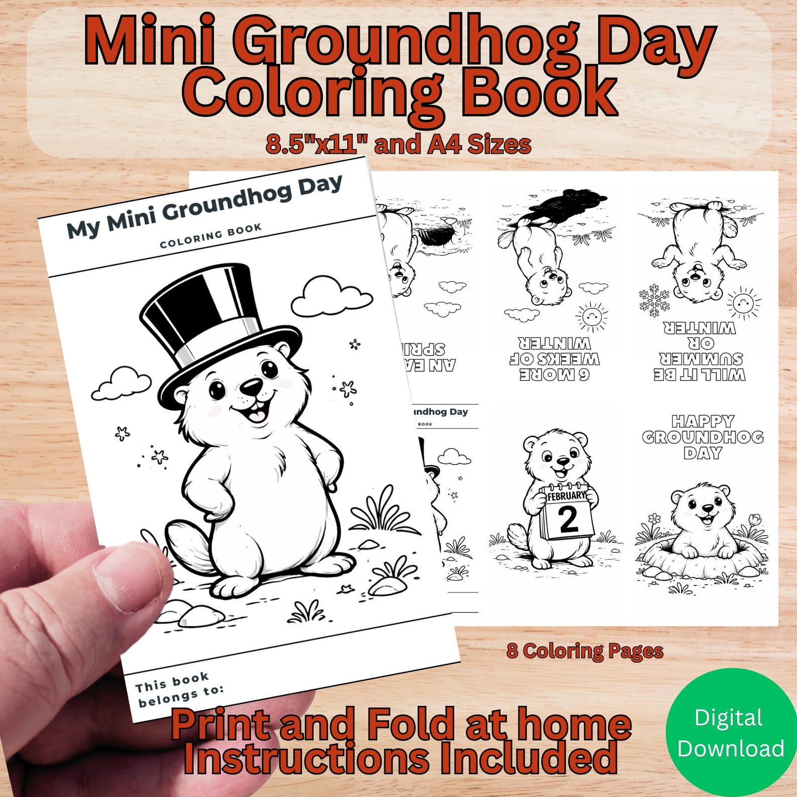 Mini Groundhog Day Coloring Book, Printable Groundhog Day Coloring ...