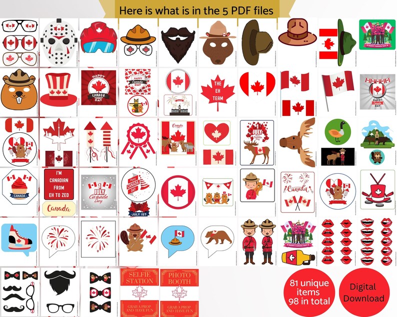 Canada Day Photo Booth Props Printable Download, DIY Props, July 1st ...