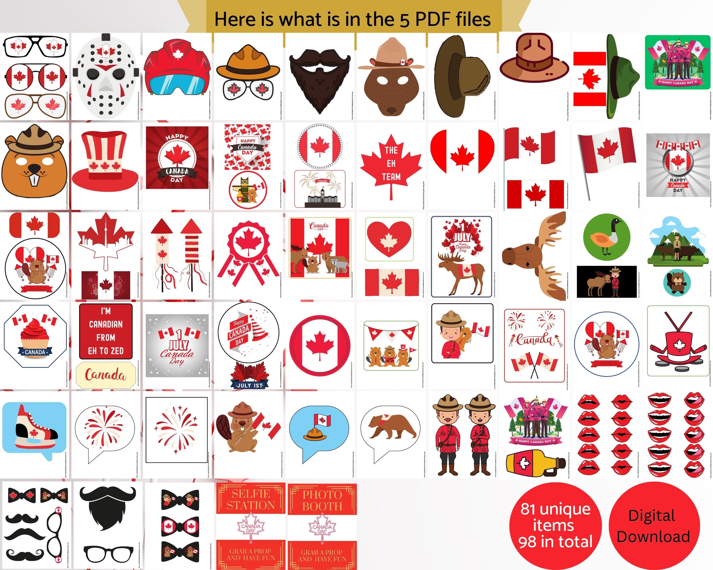 Canada Day Photo Booth Props Printable Download, DIY Props, July 1st ...