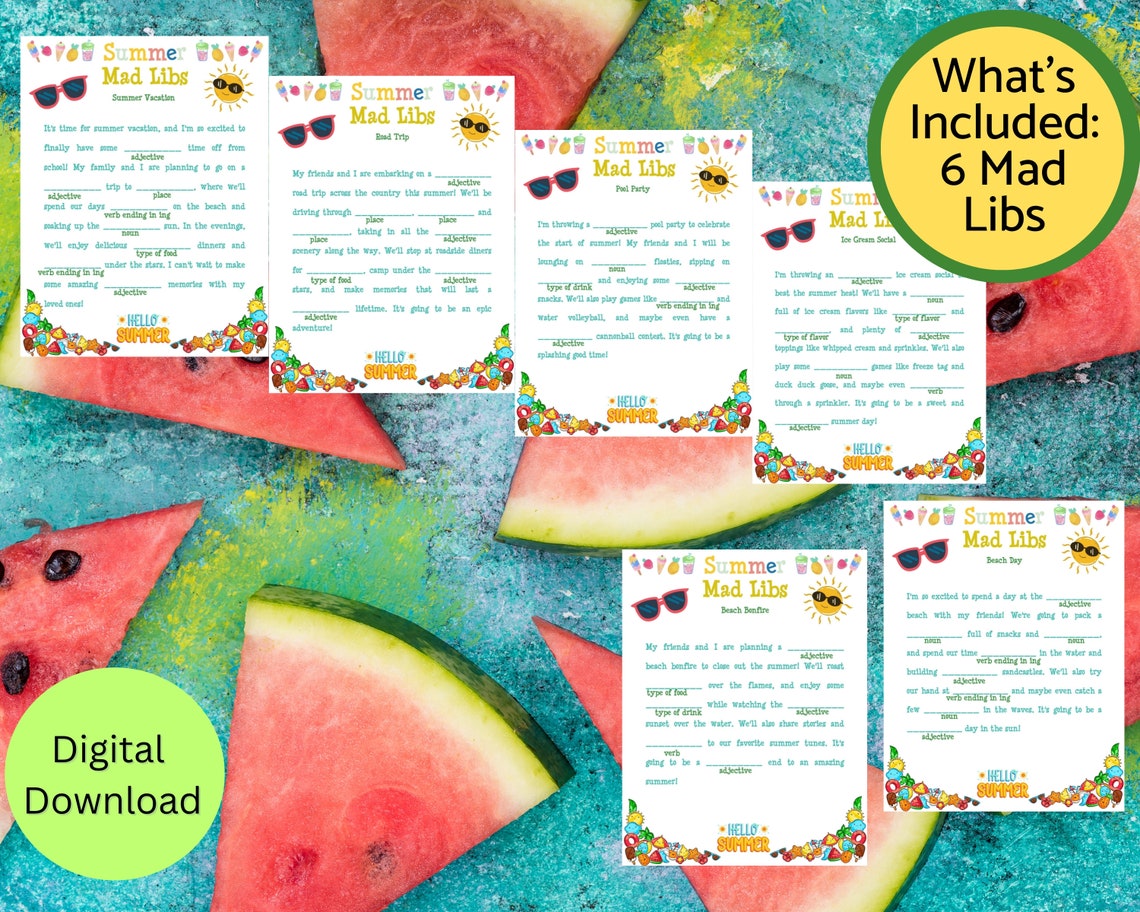 Summer Mad Libs Printable, Summer Party Games, Printable Download Game ...