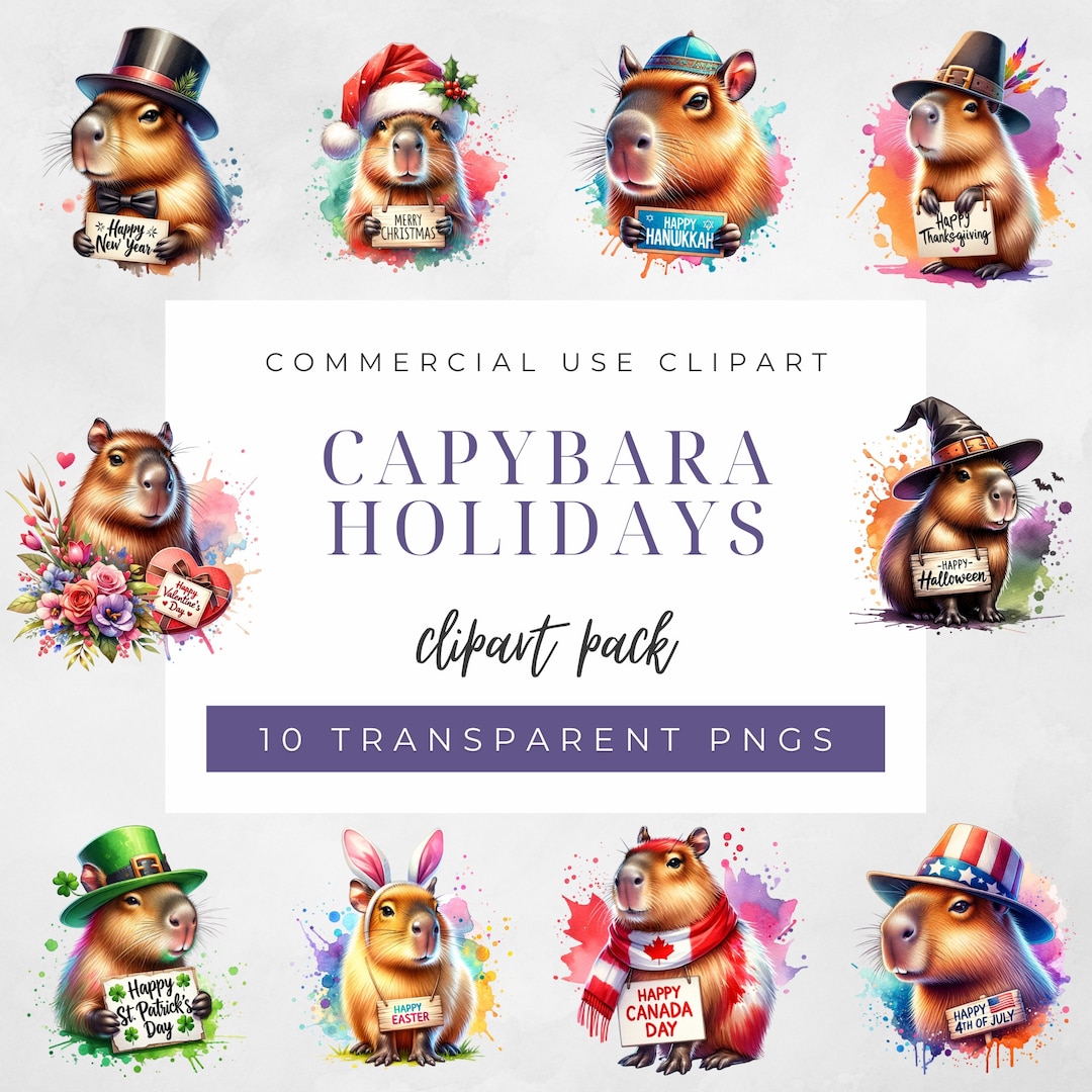 Capybara Holiday Clipart, Capybara Clipart, Christmas, New Years ...