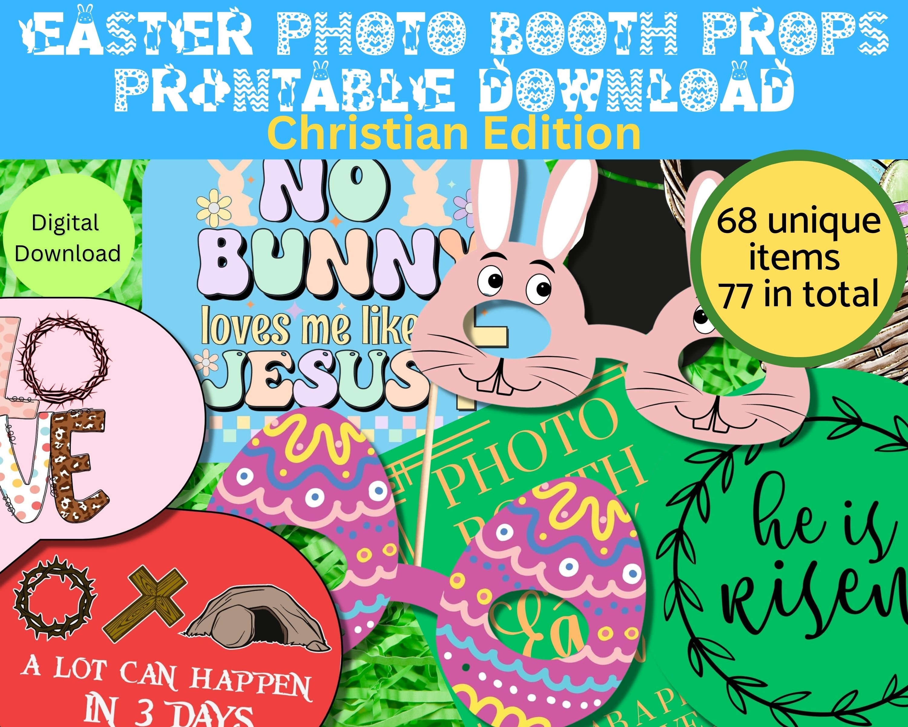 Christian Easter Photo Booth Props Printable Download, DIY Props, Bunny ...