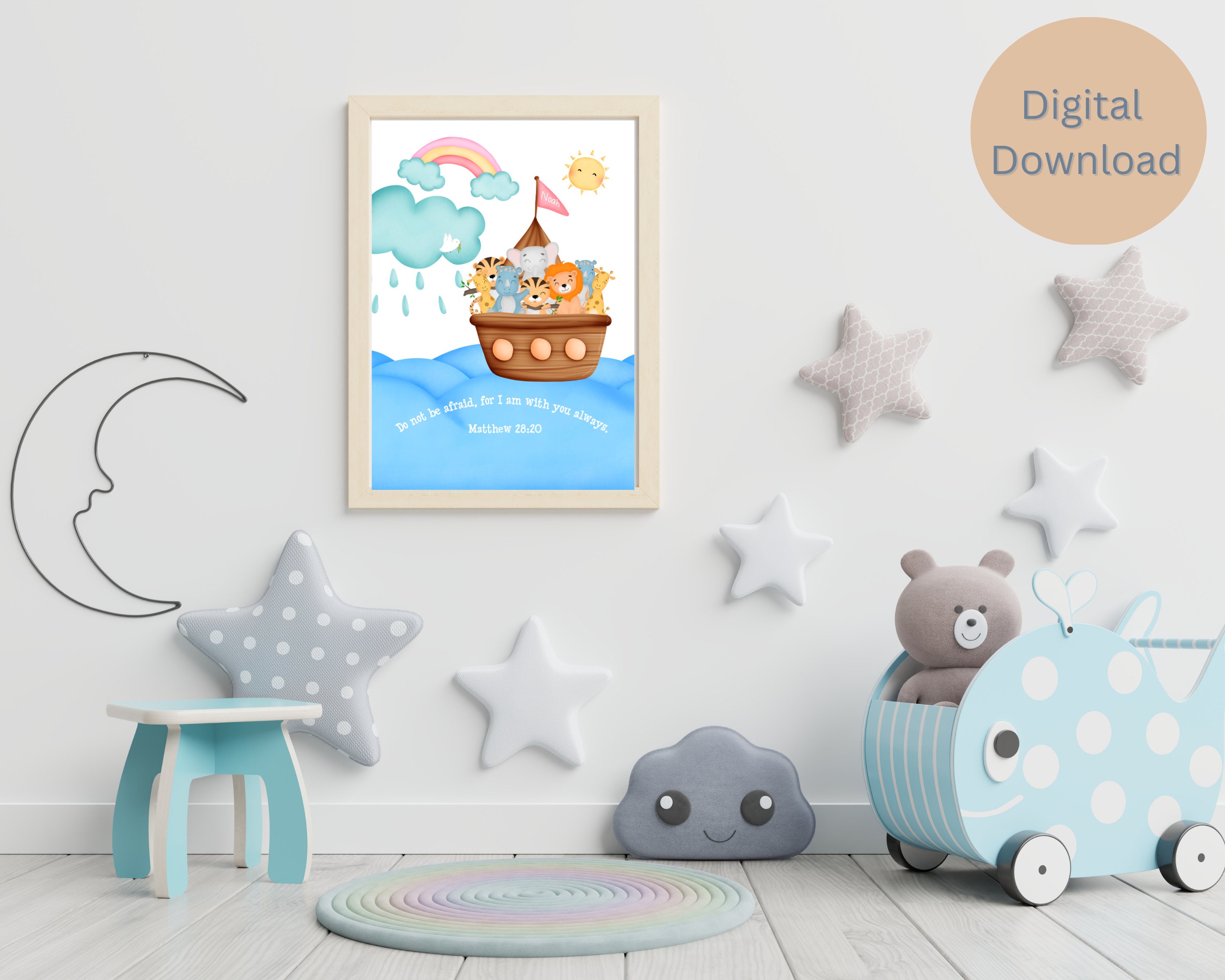 Noahs Ark With Bible Verse Printable Wall Art- Instant Download - Kids ...