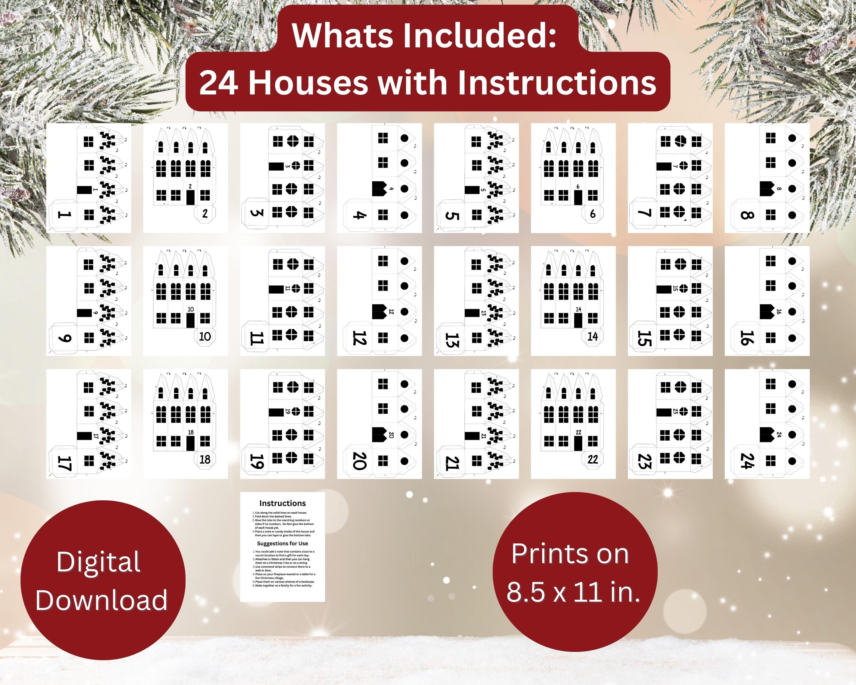 Advent Calendar Houses Printable, DIY Advent Calendar, Advent Paper ...