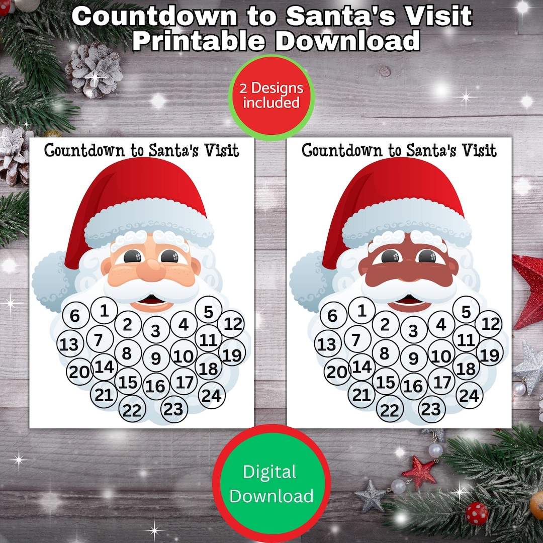 Countdown to Santa's Visit Printable, Advent Calendar, Santas Beard ...