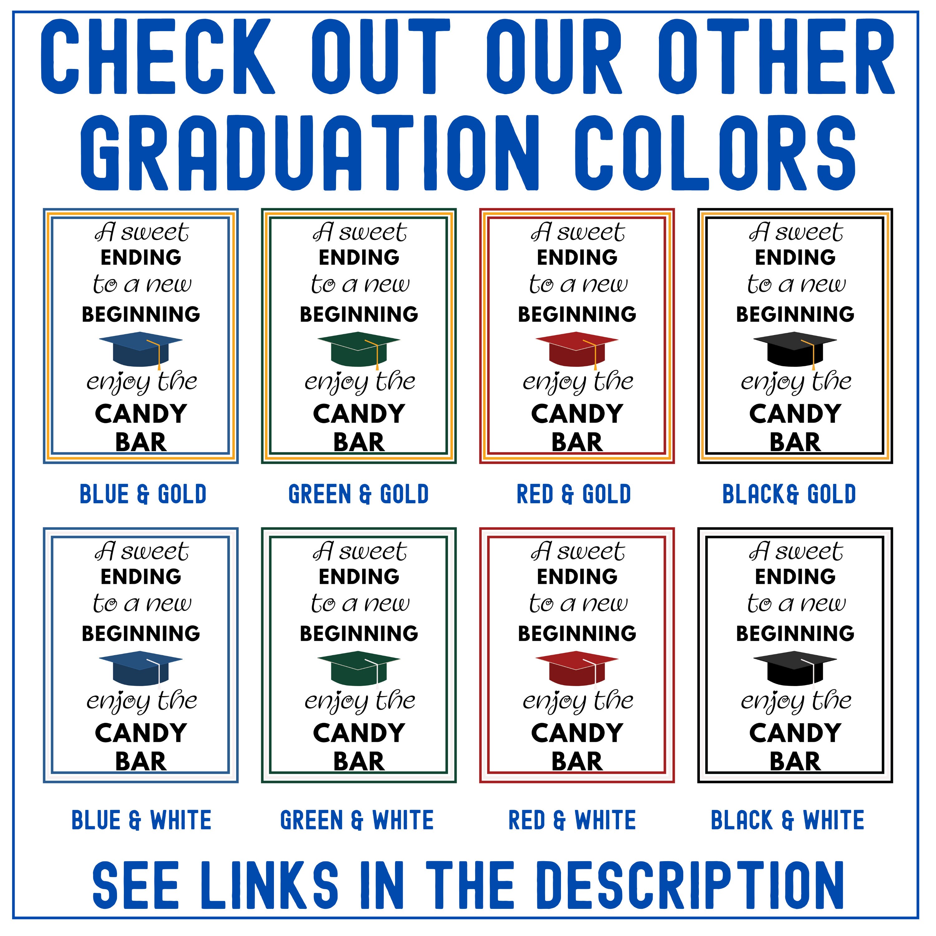 Graduation Candy Buffet Sign and Labels Printable, Blue White Candy Bar ...