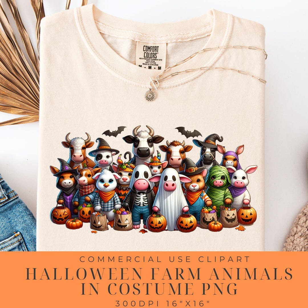 Halloween Farm Animals in Costume PNG, Cute Barnyard Animal Clipart ...