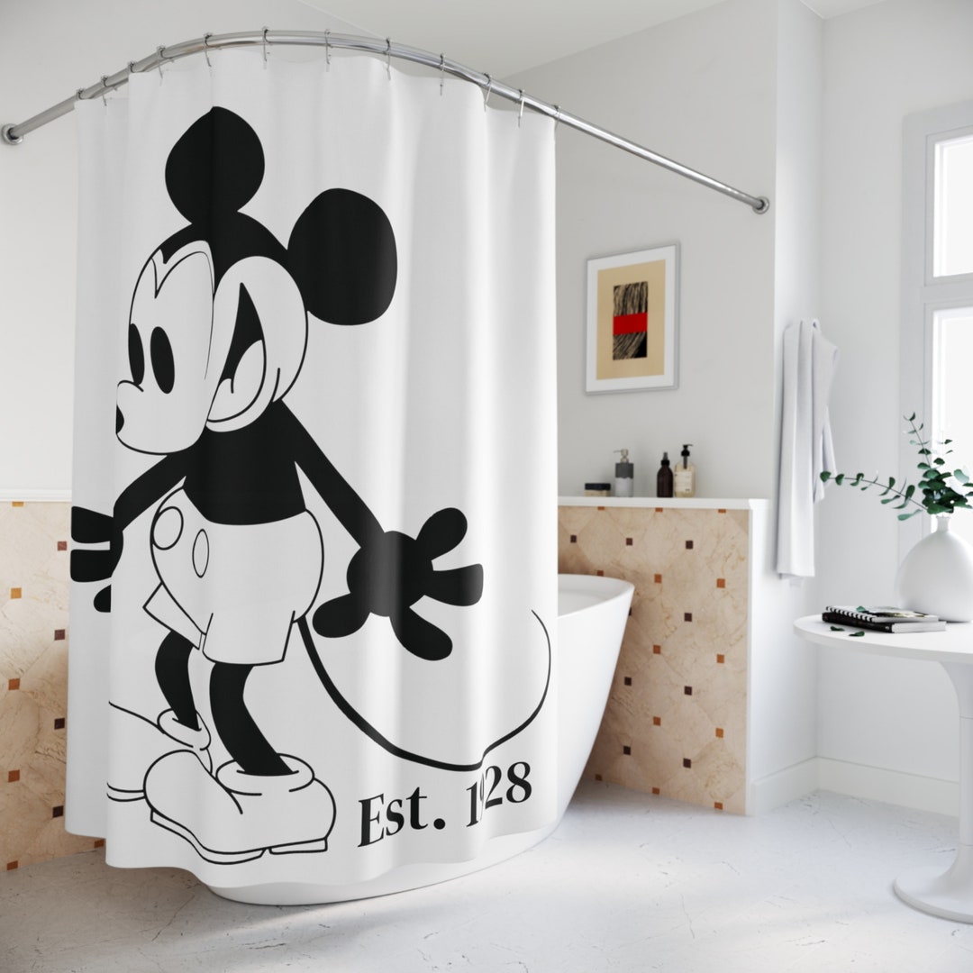 Mickey Mouse 1928 Shower Curtain, 71" X 74" Polyester Curtain, Bathroom ...