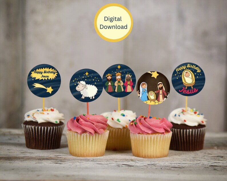 Happy Birthday Jesus Cupcake Topper Printable Download, 12 Designs, 2 ...
