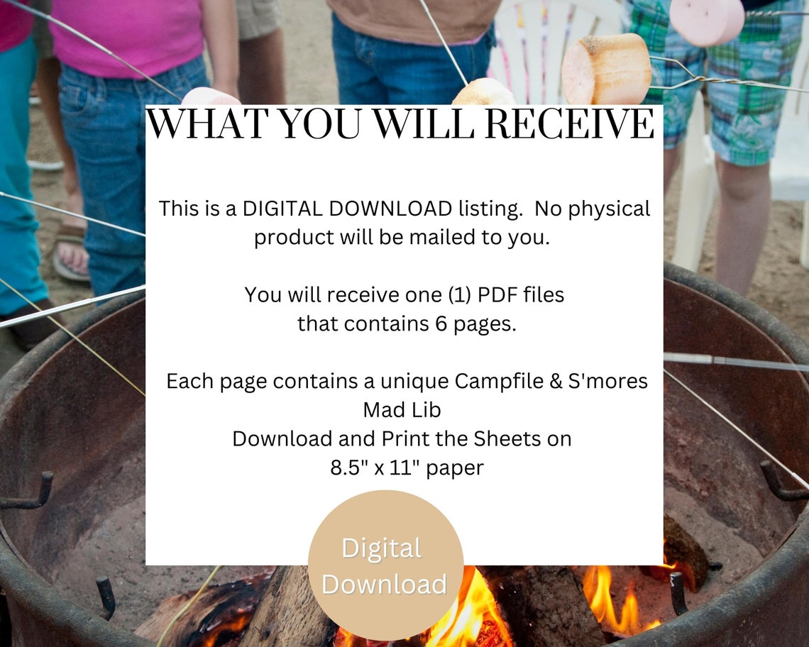 Campfire & S'mores Mad Libs Printable, Campfire Party Games, Printable ...