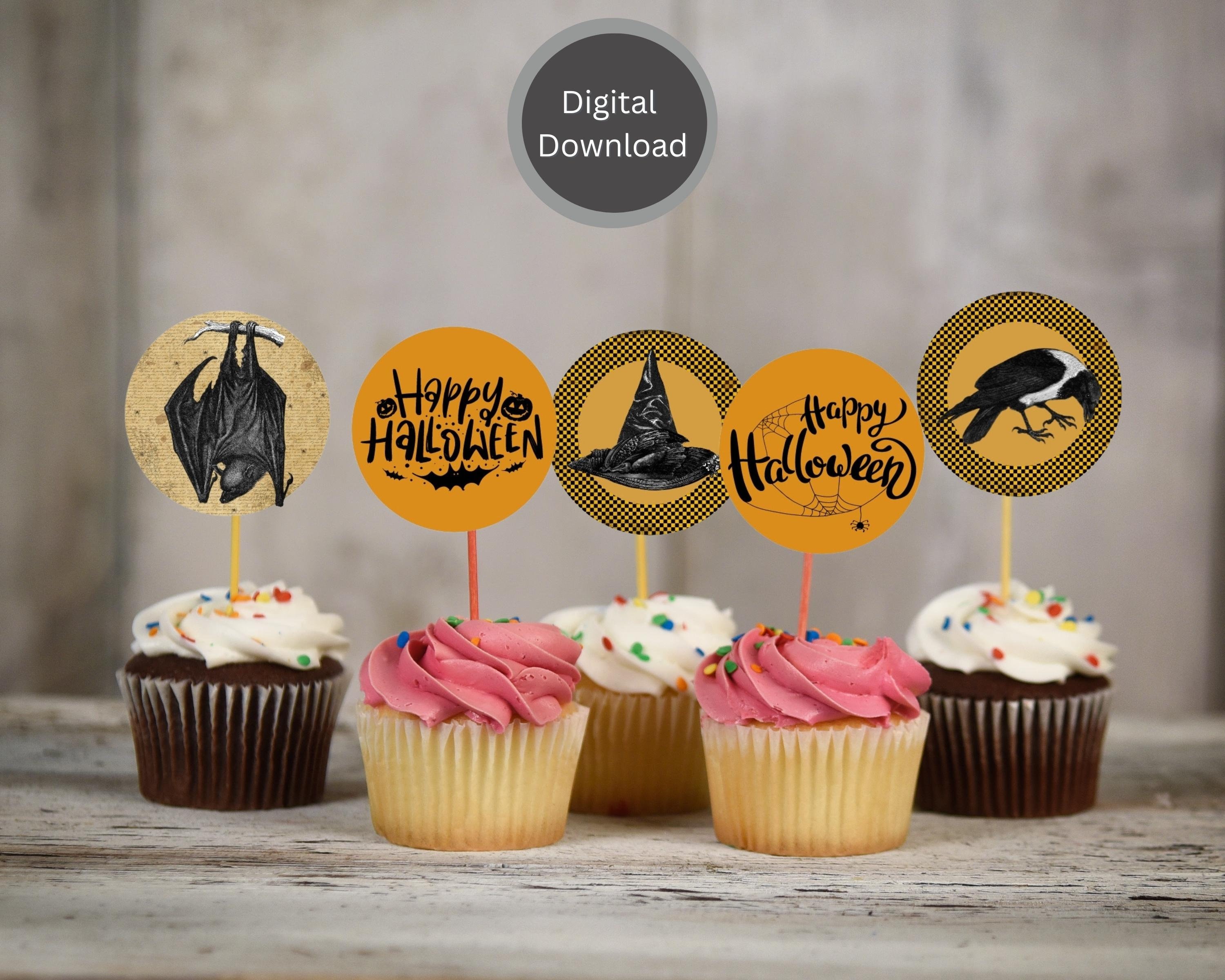 Halloween Cupcake Topper Bundle Printable Download, 36 Designs, 2 Inch ...