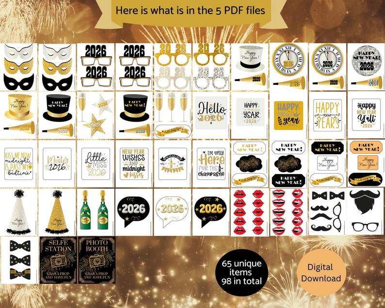 New Years Eve Party Photo Booth Props Printable Download - Instant ...