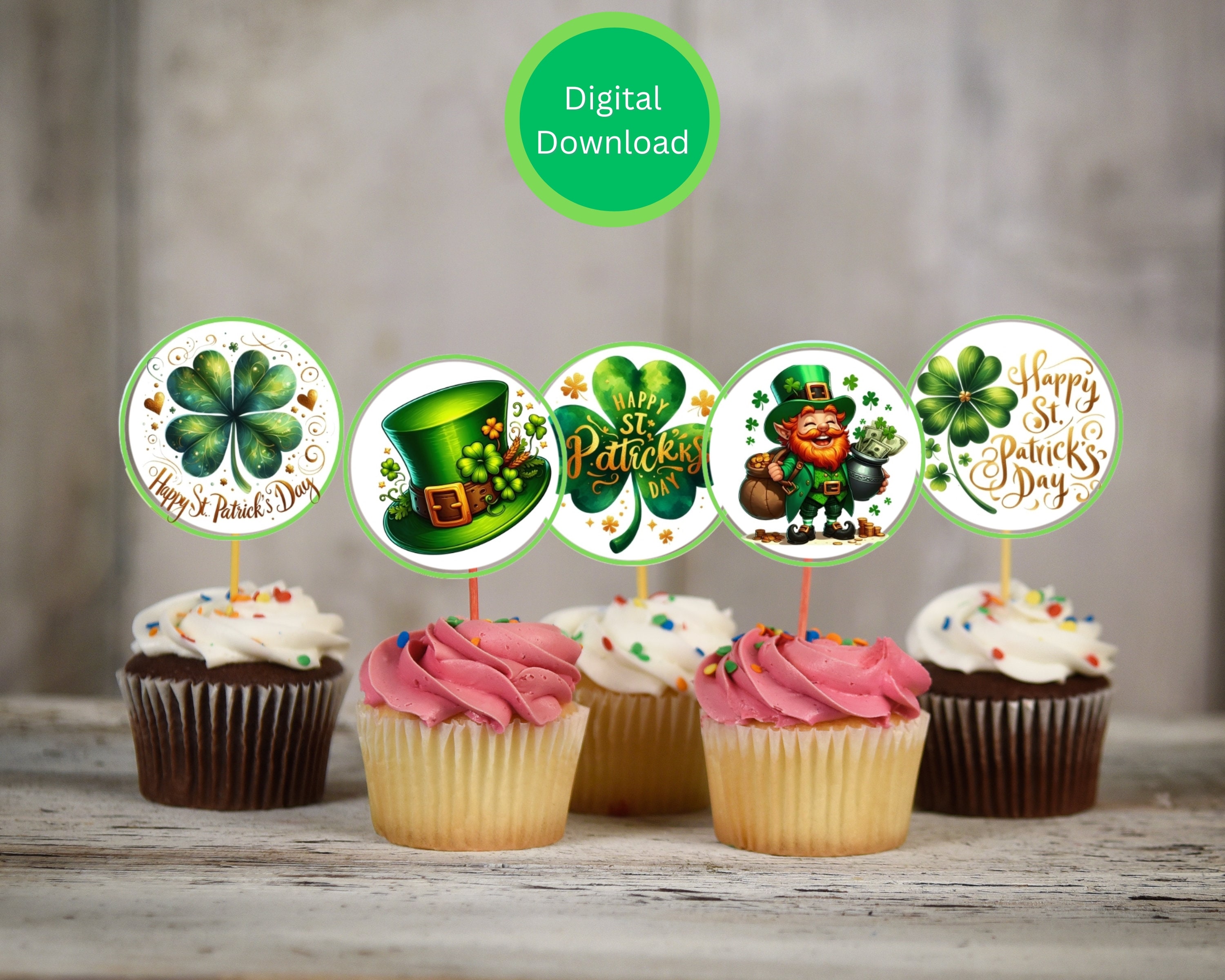 St Patricks Day Cupcake Topper Printable Download, 12 Designs, 2 Inch ...