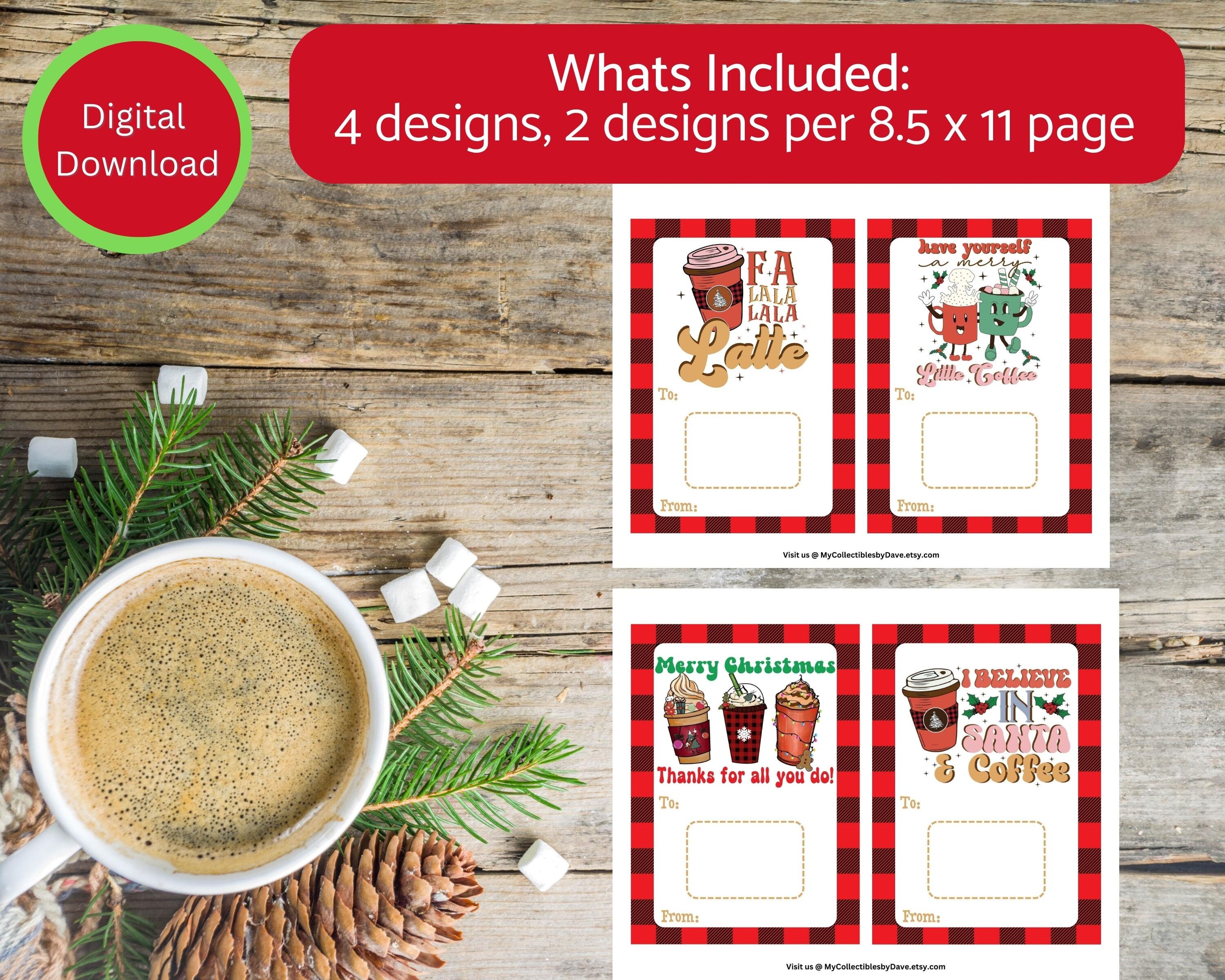 Christmas Gift Card Holder Printable, Coffee Gift Card Holder, Instant ...